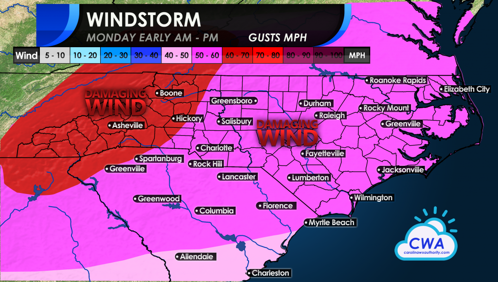 Damaging Windstorm Likely Sunday Night - Early Mon - Carolina Weather ...