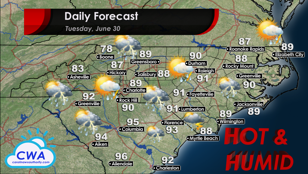 Daily Forecast for Tuesday, June 30th, 2020 - Carolina Weather Authority